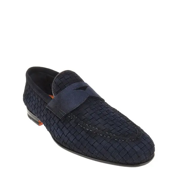 Santoni Carlo' Suede Leather Penny Loafers