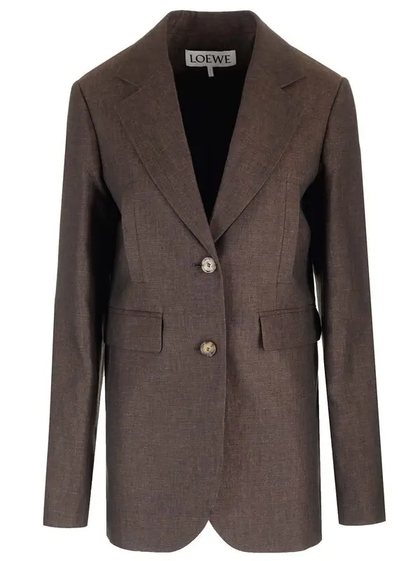 Loewe Linen Single-breasted Tailored Jacket - Brown