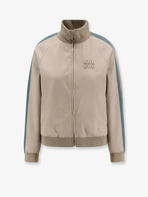 Miu Miu Cotton Twill Zip Up Bomber Jacket - Multicolor