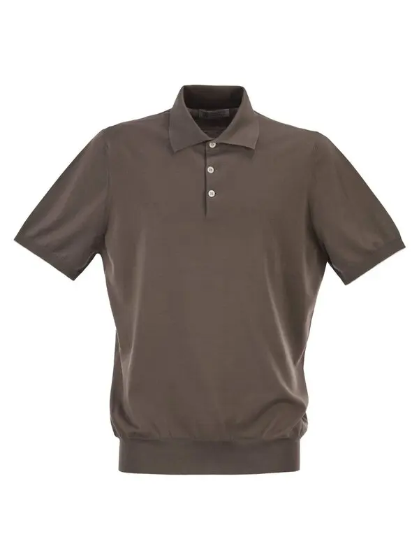 Brunello Cucinelli Lightweight Cotton Knit Polo Shirt - Brown