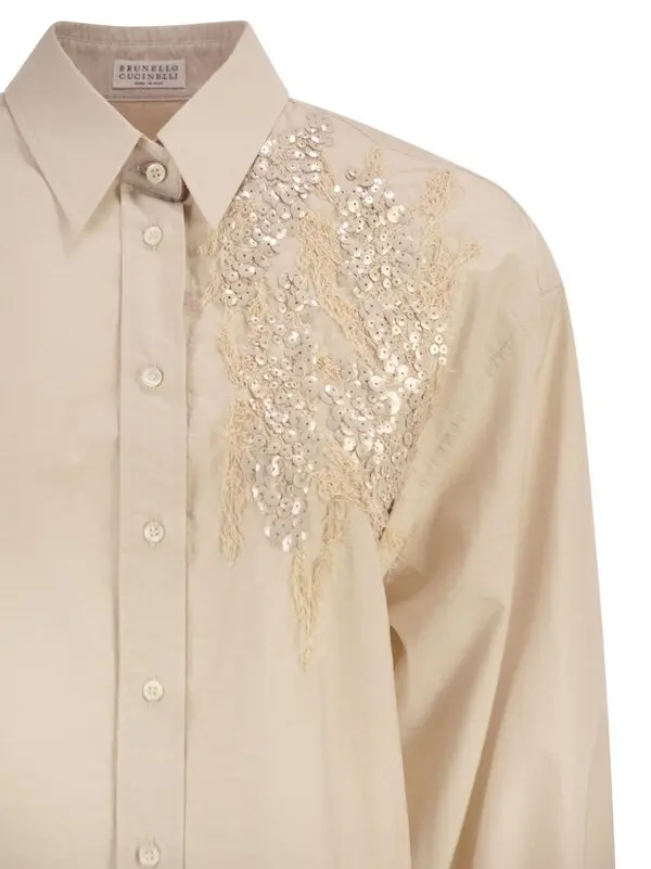 Brunello Cucinelli Sequin Embroidered Poplin Shirt - Multicolor