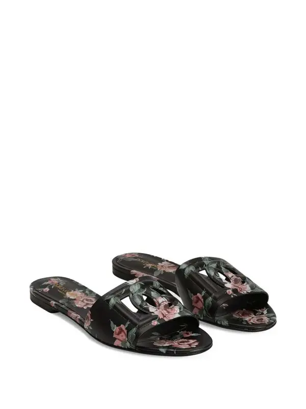 Dolce & Gabbana Floral Slide Sandals - Black