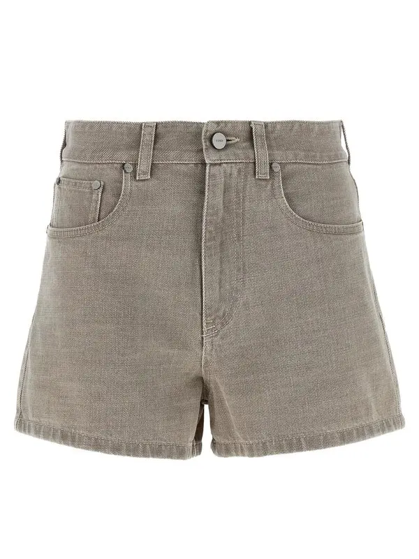Fendi Cotton Denim Shorts - Cream