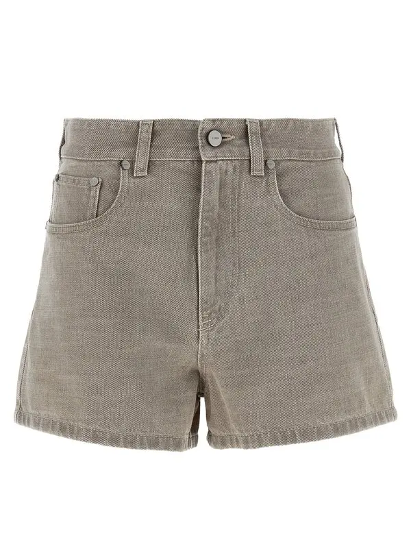 Fendi Cotton Denim Shorts - Cream