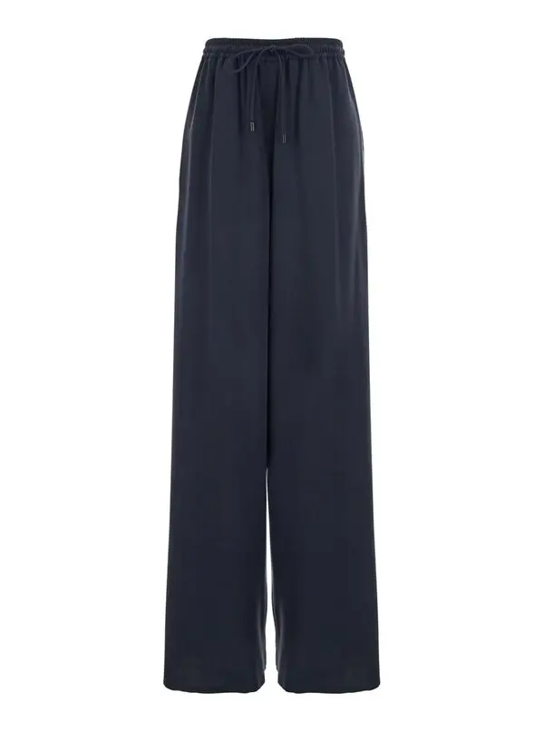 Max Mara Genero' Blue Silk Pants With Elastic Waist And Drawstring - Multicolor