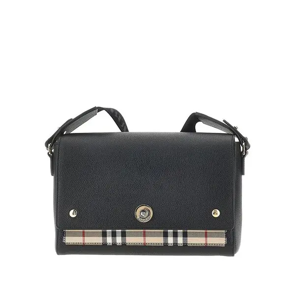 Burberry Grained Leather Check Motif Shoulder Bag - Black