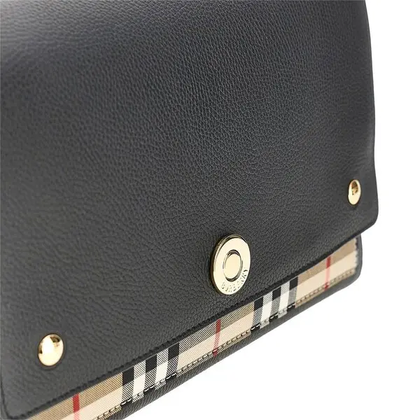 Burberry Grained Leather Check Motif Shoulder Bag - Black