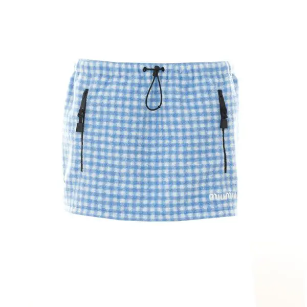 Miu Miu Vichy Fleece Mini Skirt With Logo - Blue