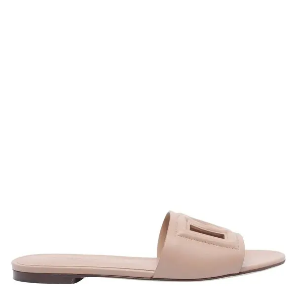 Dolce & Gabbana Leather Slides With Logo - Pink