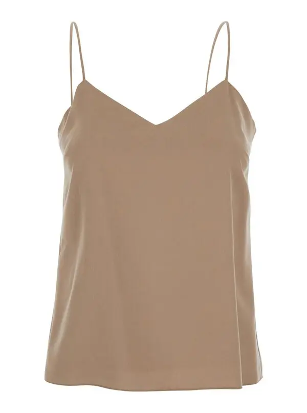 Max Mara Umbia' Beige Silk Top With Thin Straps And V-neck On The Front - Cream