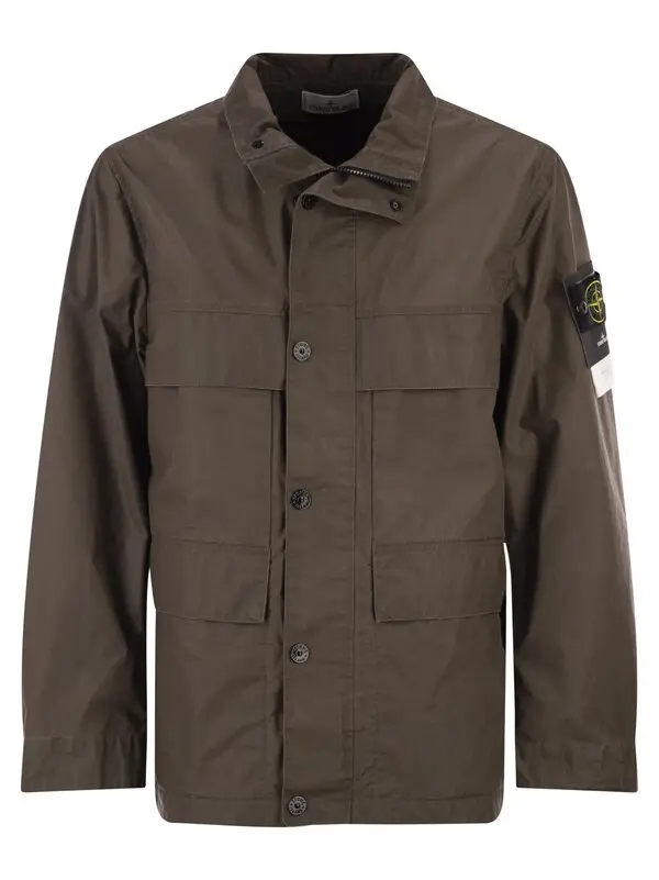 Stone Island Field Jacket With Pigmented Wax Coating - Brown
