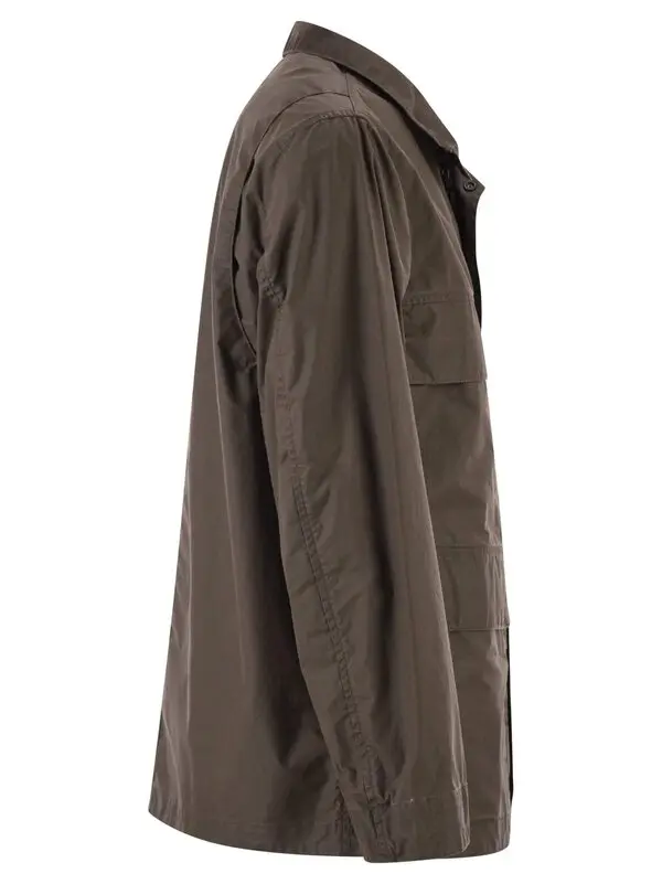 Stone Island Field Jacket With Pigmented Wax Coating - Brown