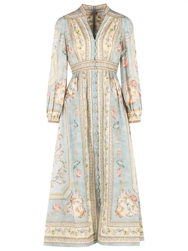 Zimmermann Roselight' Light Linen Midi Dress - Blue