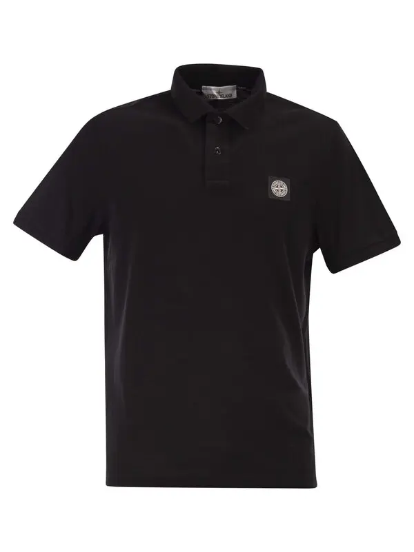 Stone Island Regular Fit Short-sleeved Polo Shirt With Compass Patch - Black