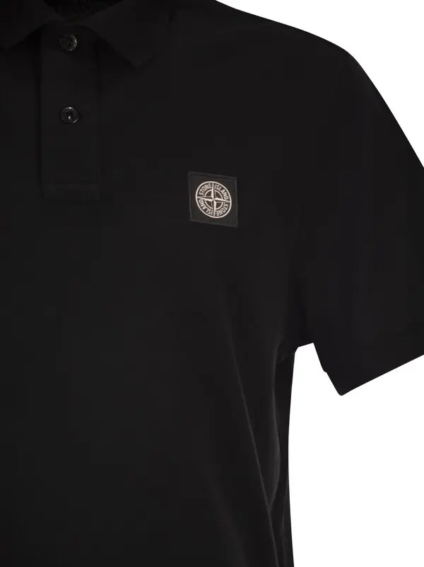 Stone Island Regular Fit Short-sleeved Polo Shirt With Compass Patch - Black