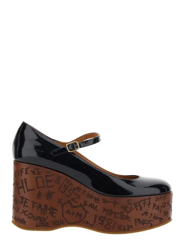 Chloé Black Wedges With Mary Jane Strap In Leather For - Multicolor