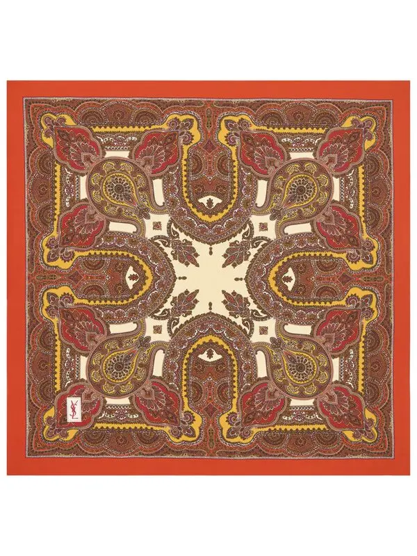 Saint Laurent Square Scarf In Paisley Silk Twill - Red