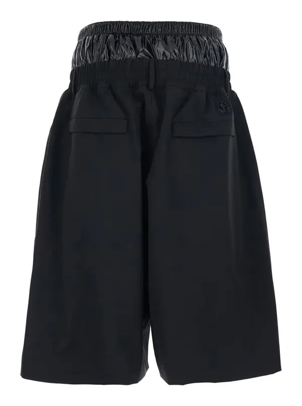 Moncler Black Bermuda Pants With Elastic Waist And Logo Patch On Front And Rear In Tech Fabric - Multicolor