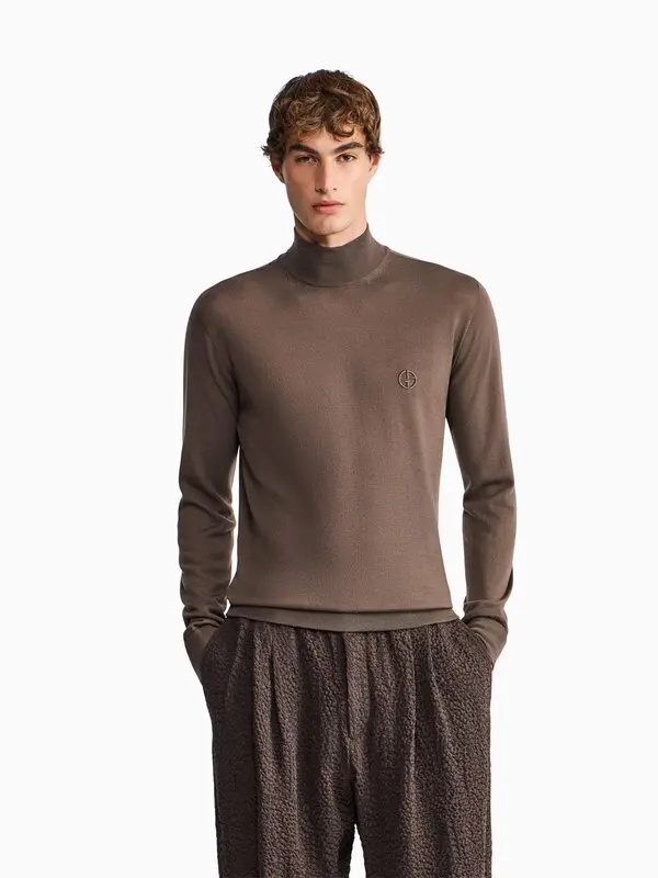 Giorgio Armani Slim-fit Sweater In Plain Knit Virgin Wool