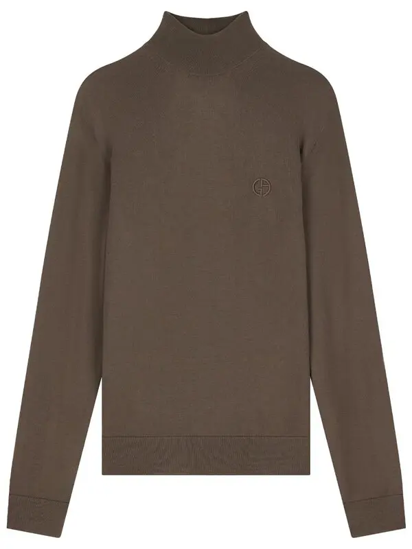 Giorgio Armani Slim-fit Sweater In Plain Knit Virgin Wool - Brown