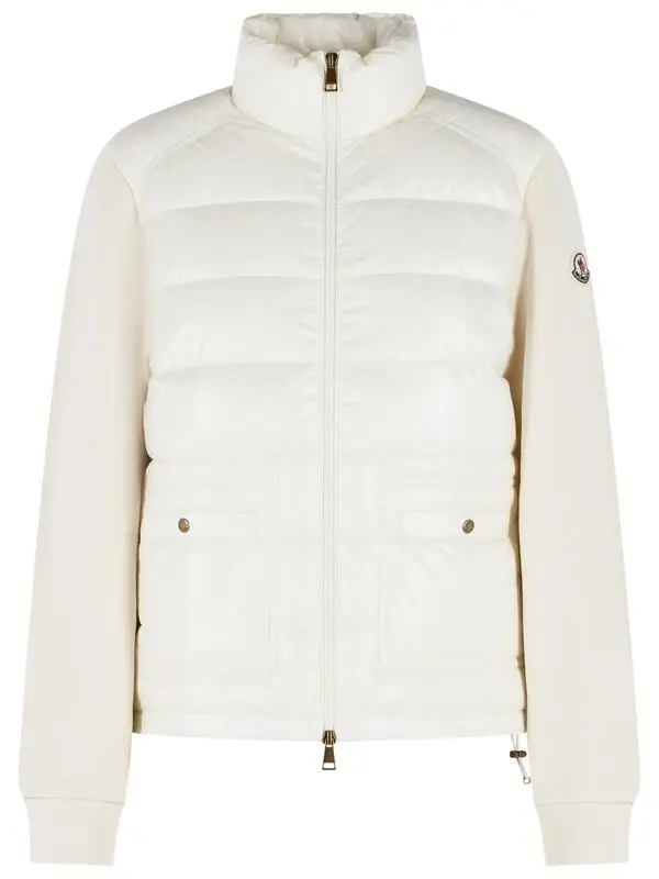 Moncler Open Zip Sweater In Ivory Cotton Blend