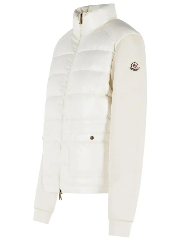 Moncler Open Zip Sweater In Ivory Cotton Blend