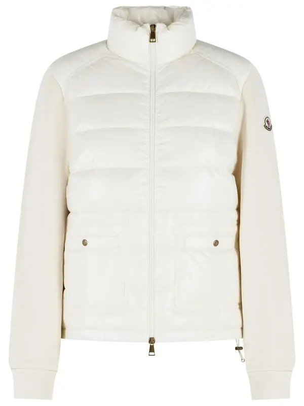 Moncler Open Zip Sweater In Ivory Cotton Blend - White