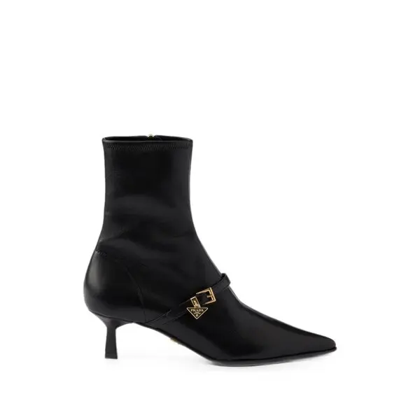 Prada Leather Kitten Heel Boots - Black