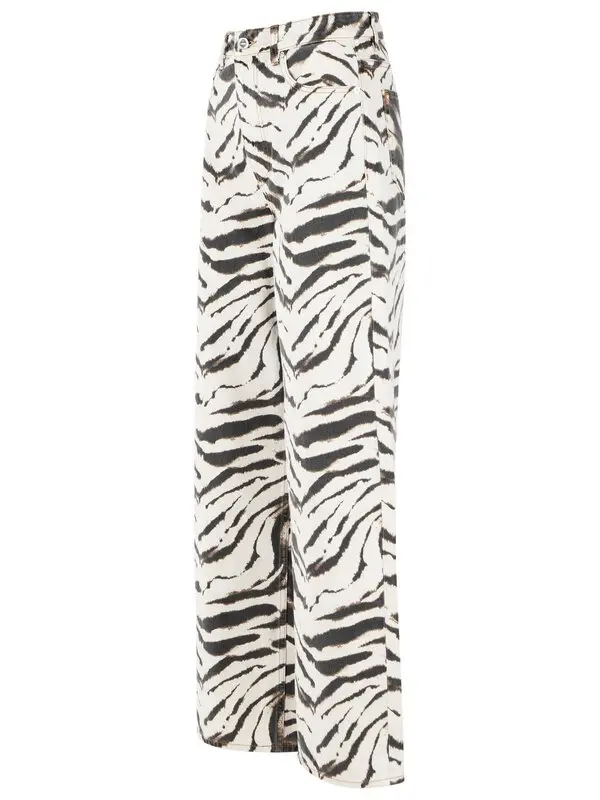 GANNI Zebra Pattern Cotton Jeans - Cream