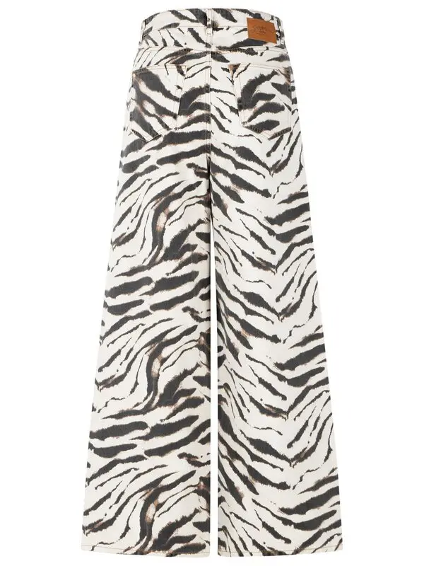 GANNI Zebra Pattern Cotton Jeans - Cream