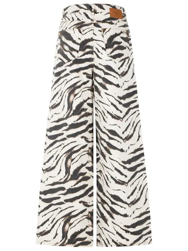 GANNI Zebra Pattern Cotton Jeans - Cream