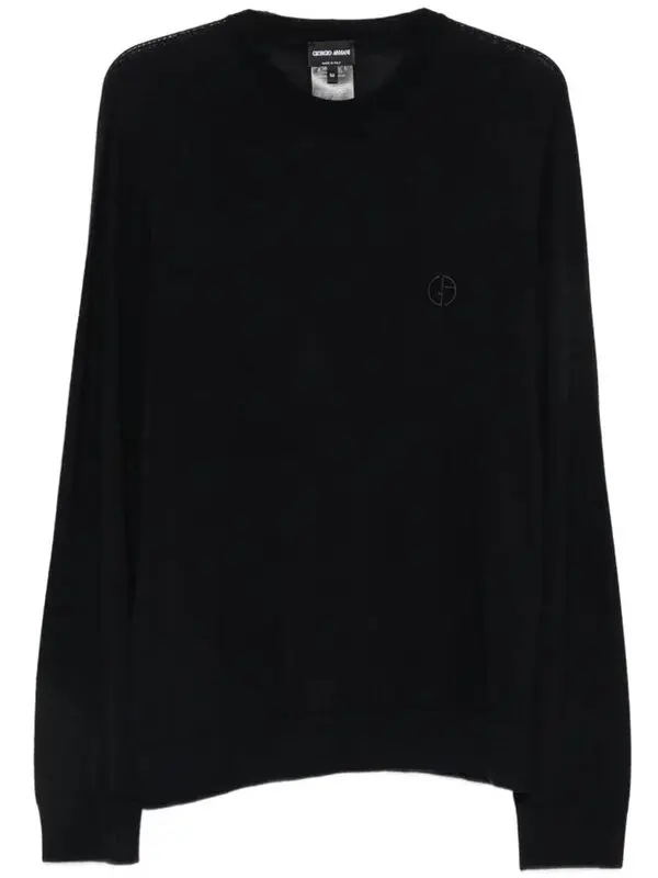 Giorgio Armani Logo Embroidered Wool Sweater - Blue