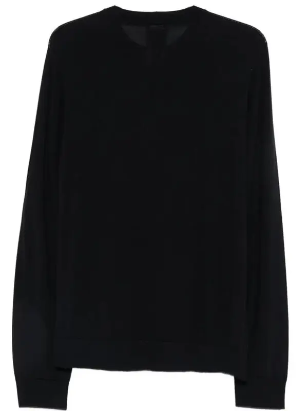 Giorgio Armani Logo Embroidered Wool Sweater - Blue