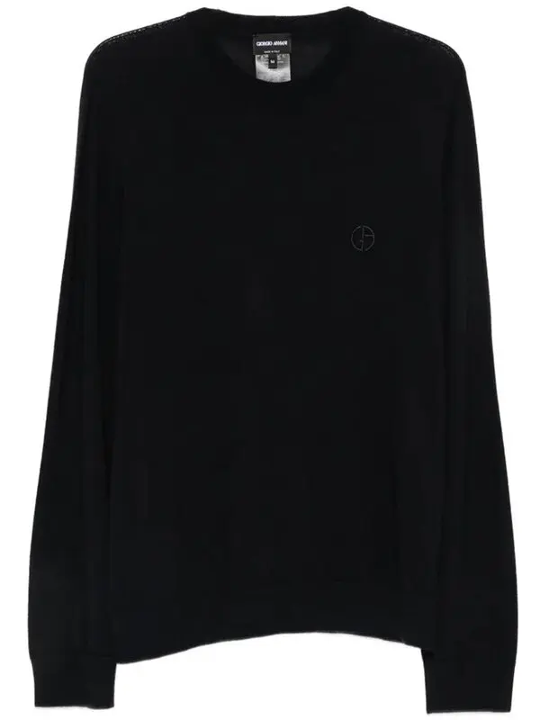 Giorgio Armani Logo Embroidered Wool Sweater - Blue