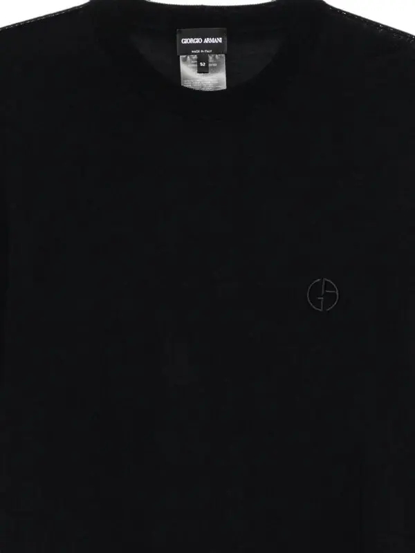 Giorgio Armani Logo Embroidered Wool Sweater - Blue