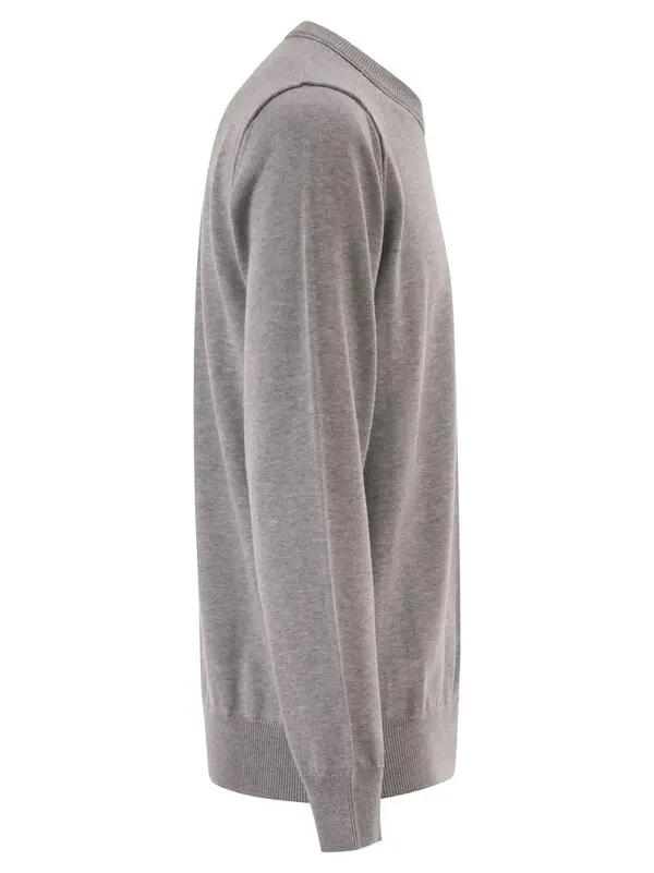 Stone Island Crew Neck Jumper With Small Lapel - Gray