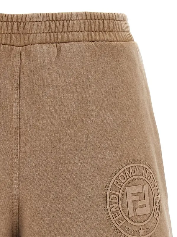 Fendi Cotton Logo Embroidered Shorts - Brown