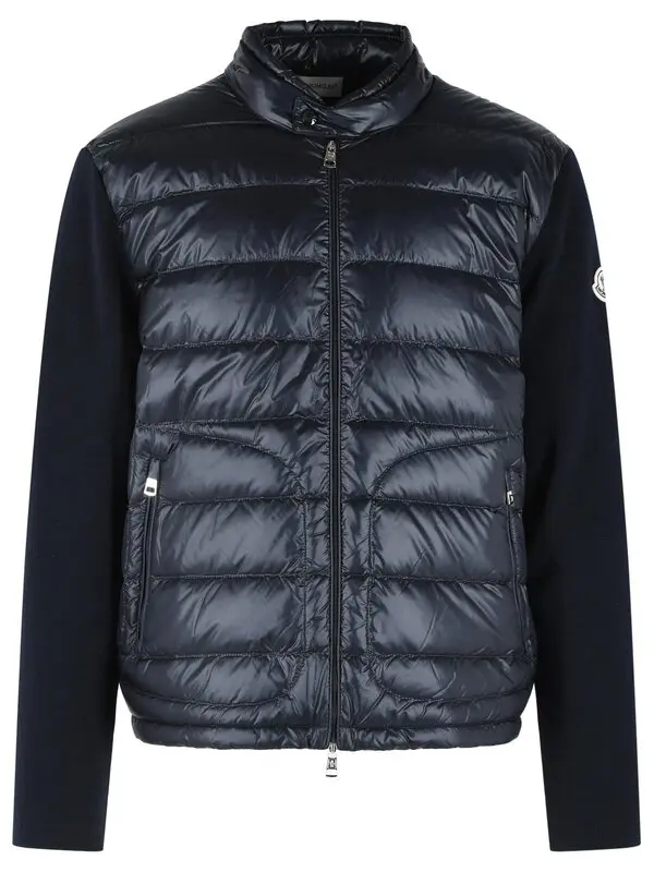 Moncler Padded Virgin Wool Crdigan With Zip Navy