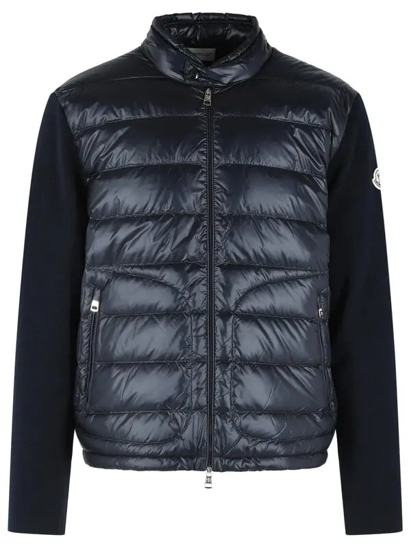 Moncler Padded Virgin Wool Crdigan With Zip Navy - Blue