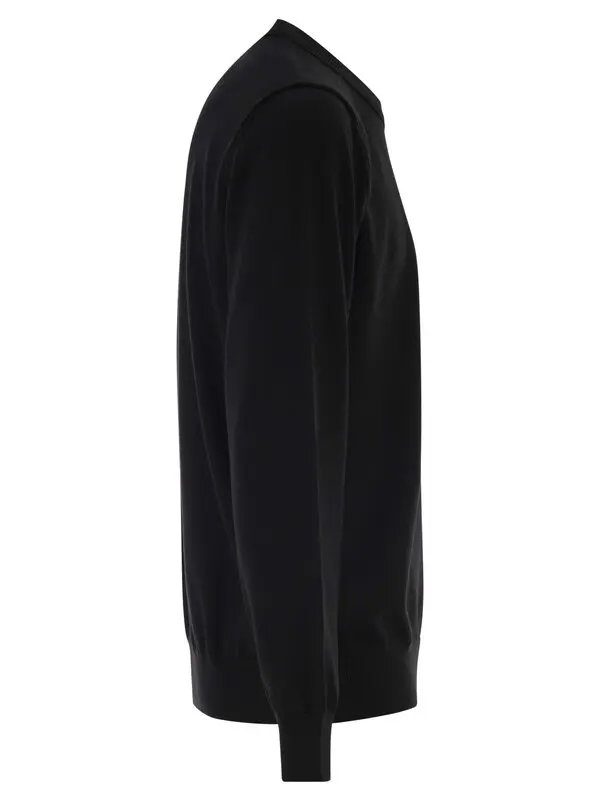 Stone Island Crew Neck Jumper With Small Lapel - Black