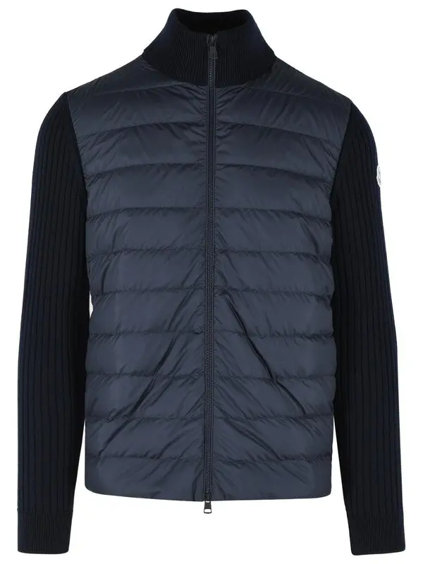 Moncler Padded Virgin Wool Cardigan With Zip Navy