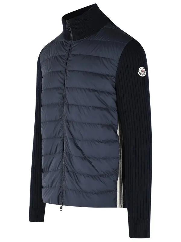 Moncler Padded Virgin Wool Cardigan With Zip Navy