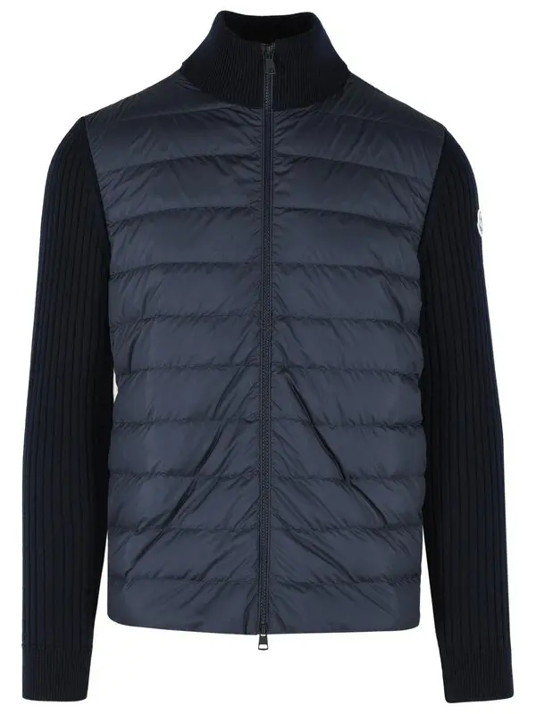 Moncler Padded Virgin Wool Cardigan With Zip Navy - Blue