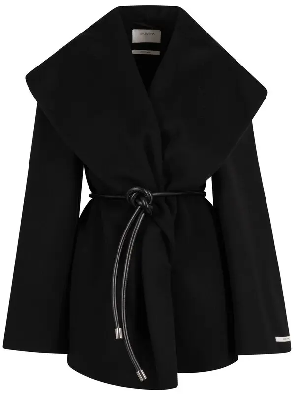 Sportmax Wraparound Wool Cape With Leather Belt