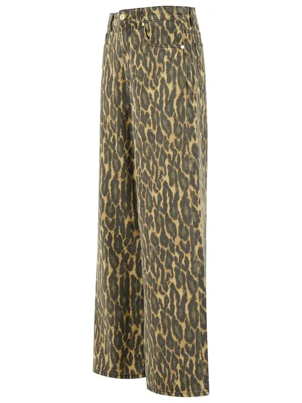 GANNI Leopard Cotton Jeans - Brown