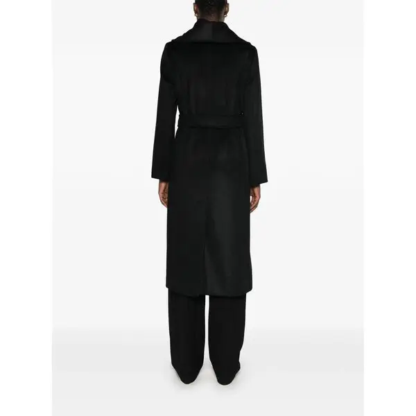 Max Mara Virgin Wool Belted Long Coat - Black