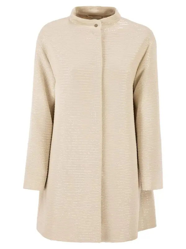 Herno Sequined A-line Overcoat - Cream