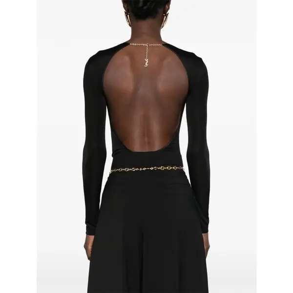 Saint Laurent Open-back Long-sleeve Bodysuit - Black