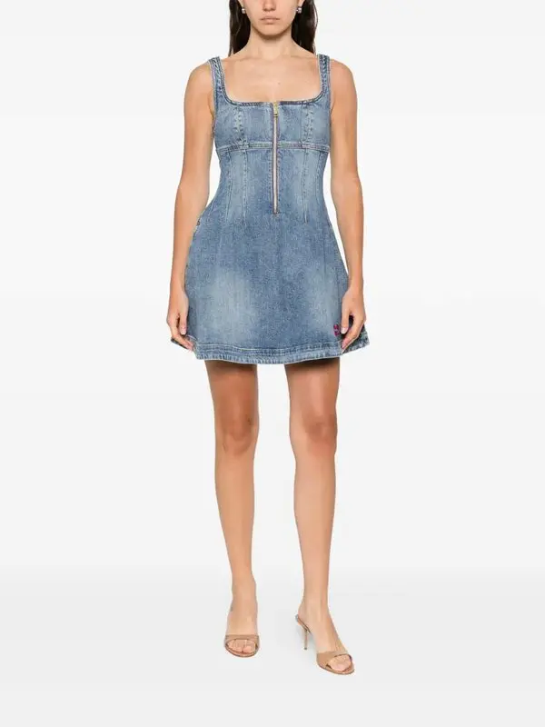 SELF-PORTRAIT Short Denim Dress With Zip