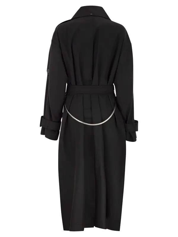 Sportmax Long Trench Coat In Water-repellent Twill - Black
